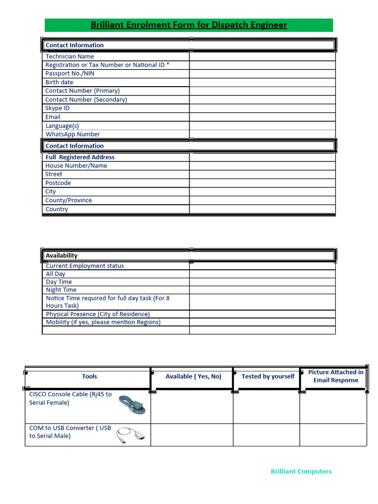 Brilliant Tech Enrollment Form Geremu | PDF | Computers