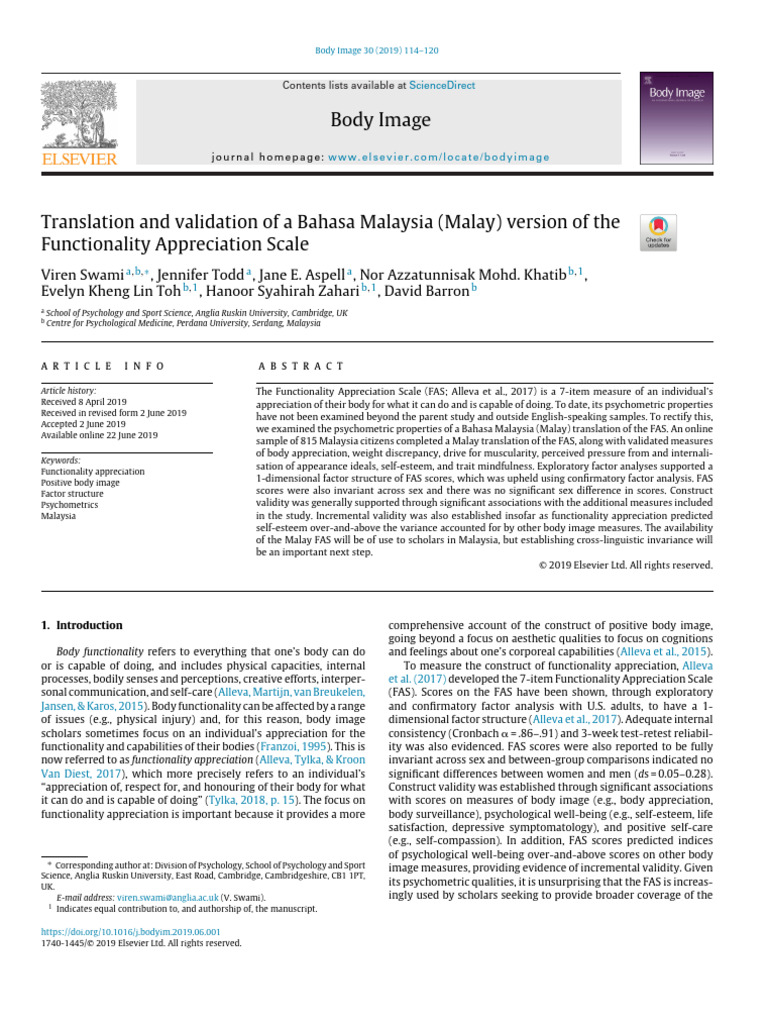 Translation and Validation of A Bahasa Malaysia (Malay) Version of The ...