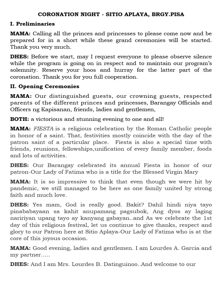 SCRIPT-BRGY PISA CORONATION NIGHT | PDF | Festival