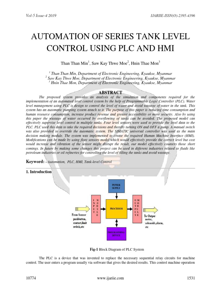 AUTOMATION_OF_SERIES_TANK_LEVEL_CONTROL_USING_PLC_AND_HMI_ijariie10774 | PDF | Programmable ...