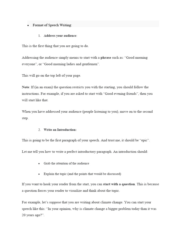 Format of Speech Writing | PDF | Paragraph