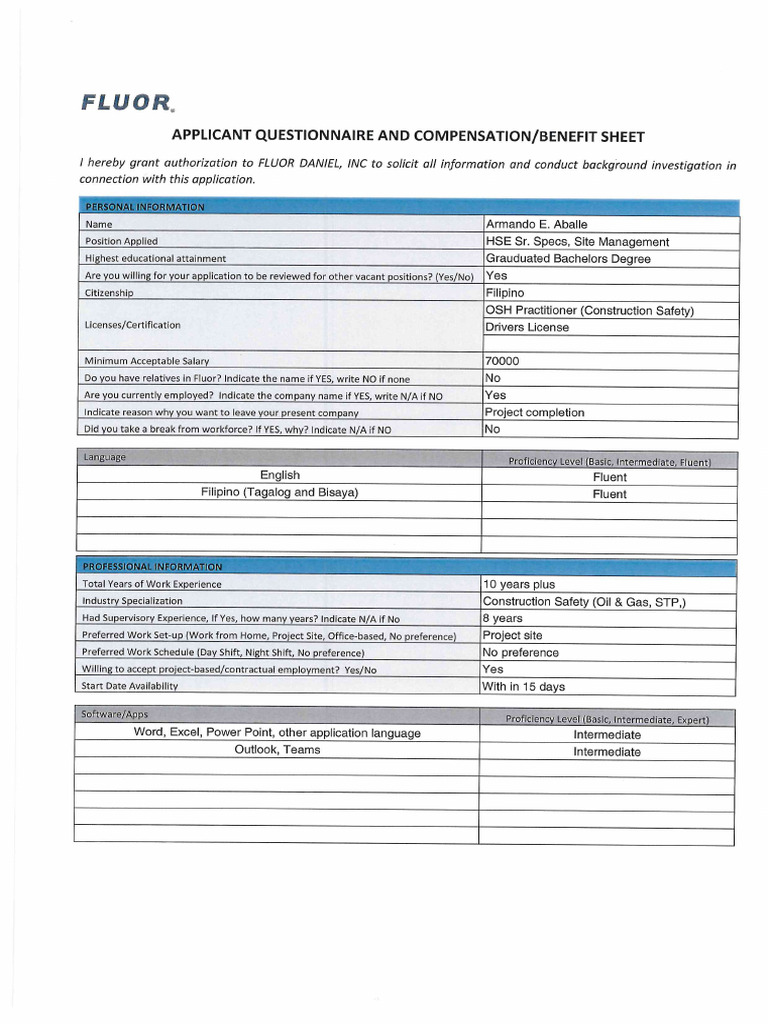 Compensation Benefit Sheet | PDF