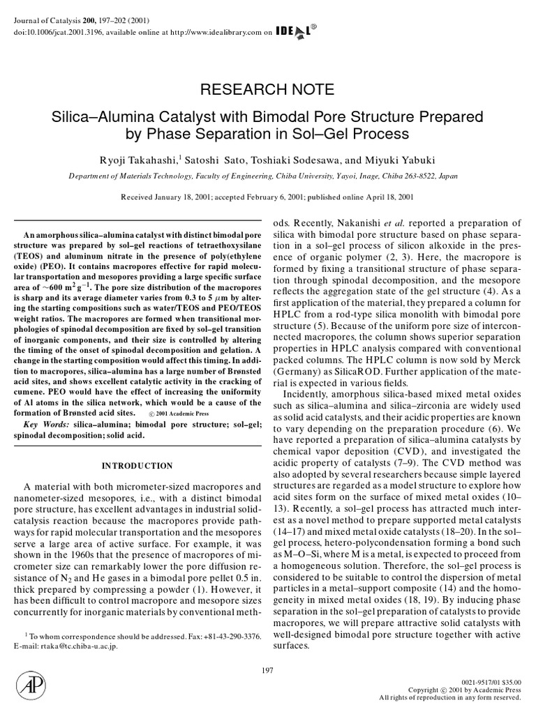 2001 Takahashi Silica-Alumina Catalyst With Bimodal Pore Structure ...