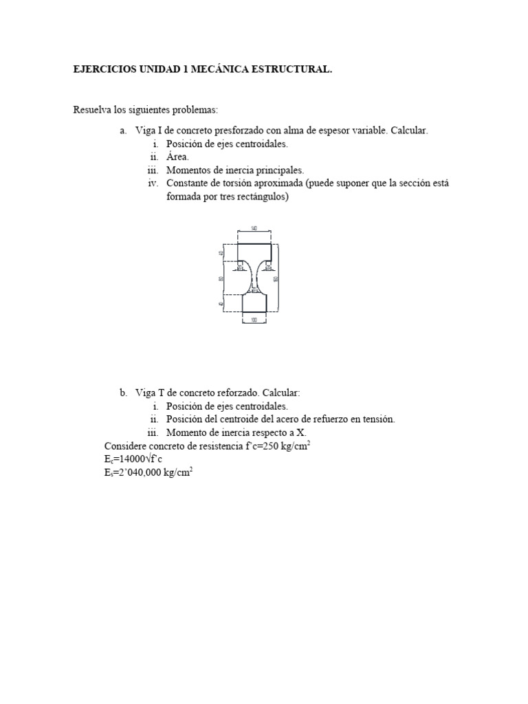 EJERCICIOS_UNIDAD_1_MECÁNICA_ESTRUCTURAL[1] | PDF | Viga (Estructura) | Ingeniero civil
