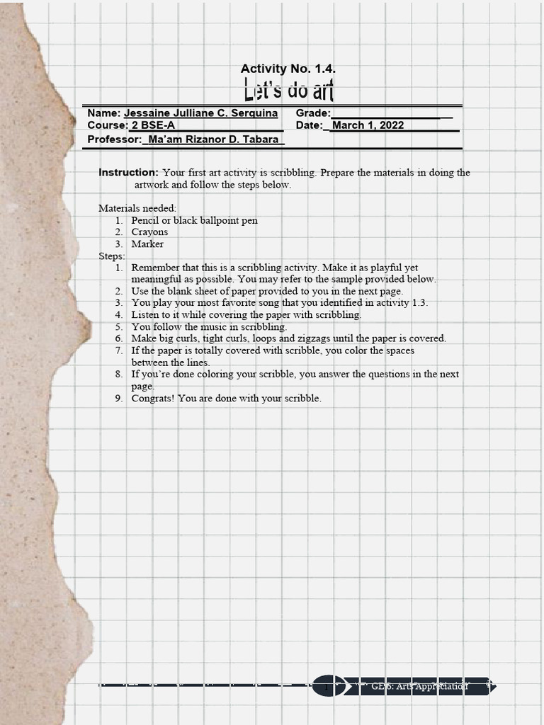 Serquina, Jessaine Julliane - 2BSE-A - GE6 - Chapter 1 - Activity 1.4 PDF | PDF | Art