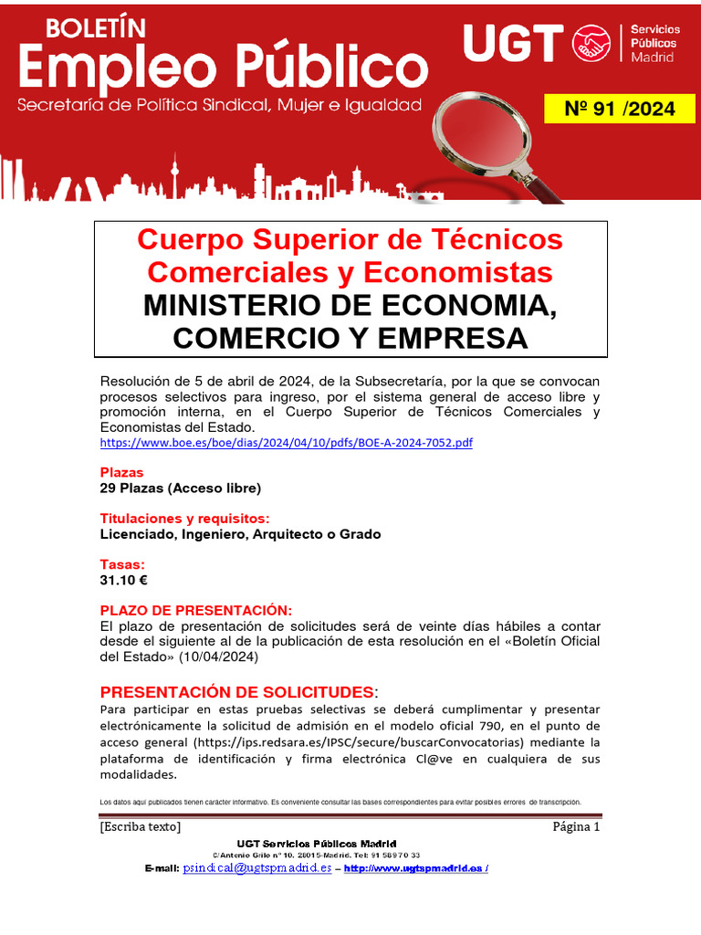 Boletín Diario de Empleo Público (10 de Abril de 2024) | PDF | Negocios ...