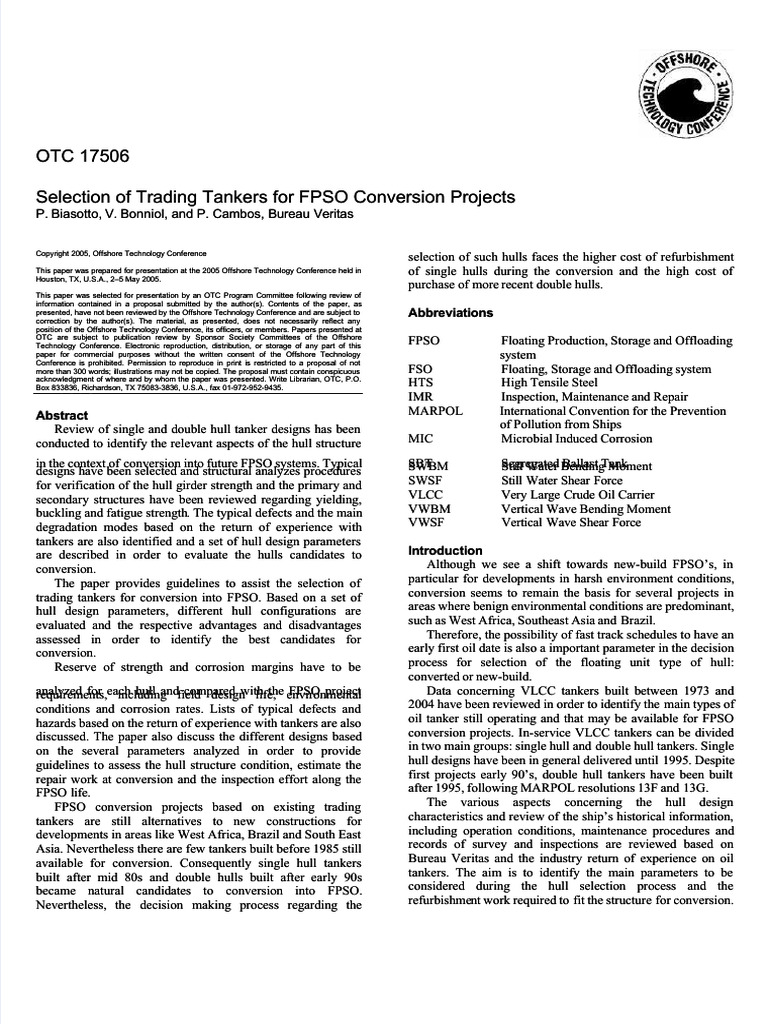 Conversion Tanker To Fso | PDF | Oil Tanker | Fatigue (Material)