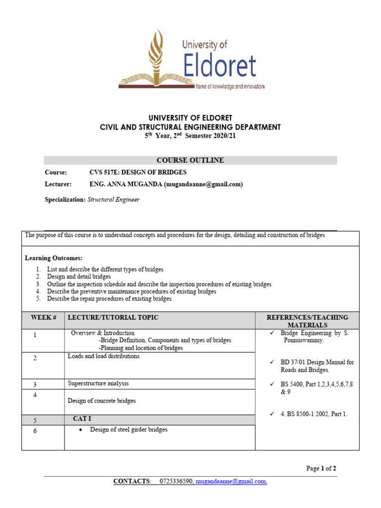 CVS 517E Course Outline | PDF | Bridge | Engineering