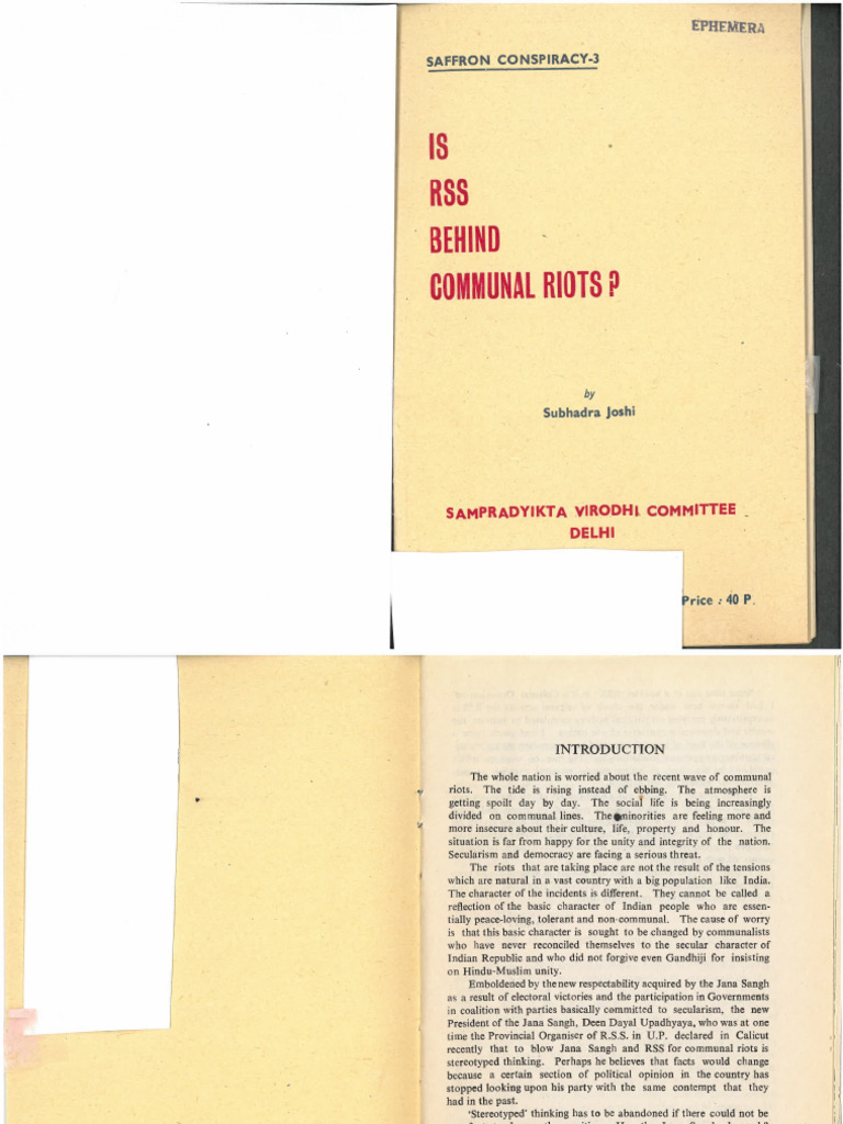 Is Rss Behind Communal Riots - Compress | PDF