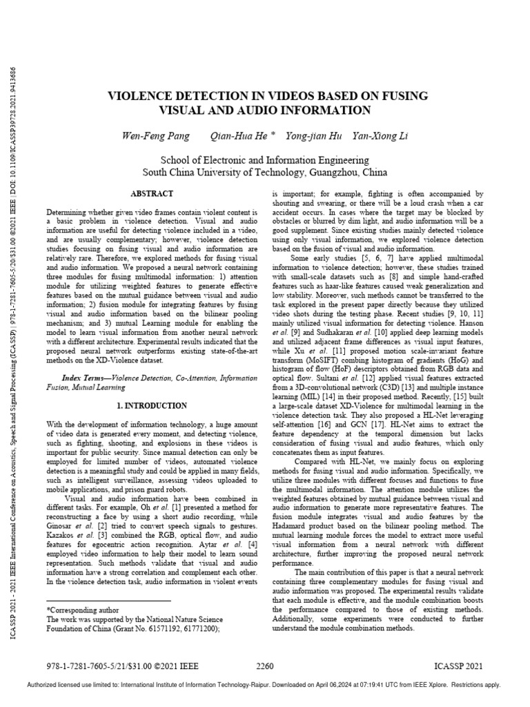 Violence Detection in Videos Based On Fusing Visual and Audio Information | PDF | Information ...