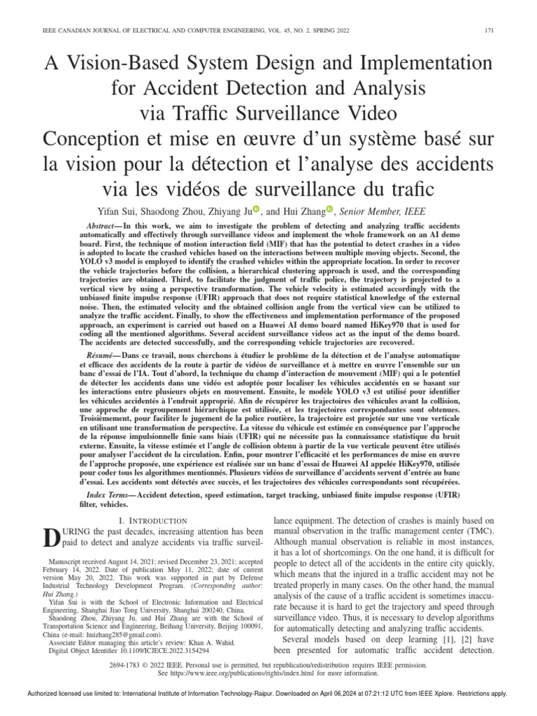 A Vision-Based System Design and Implementation For Accident Detection and Analysis Via Traffic ...