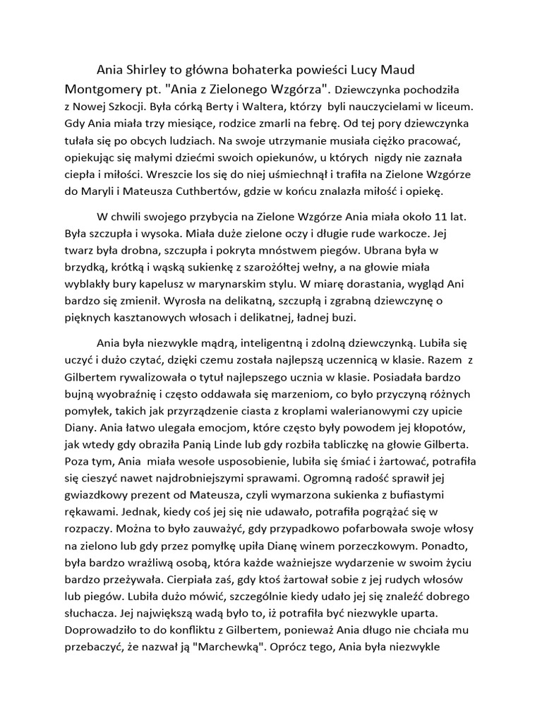 Ania Shirley Opis Postaci | PDF