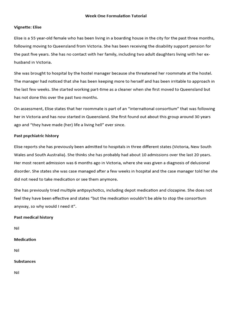 Formulation Tutorial Pdf Abnormal Psychology Medical Specialties