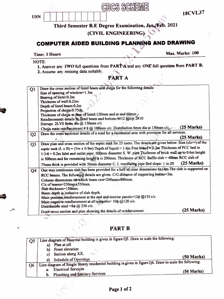 18cvl37 Previous Year QP | PDF | Stairs | Column