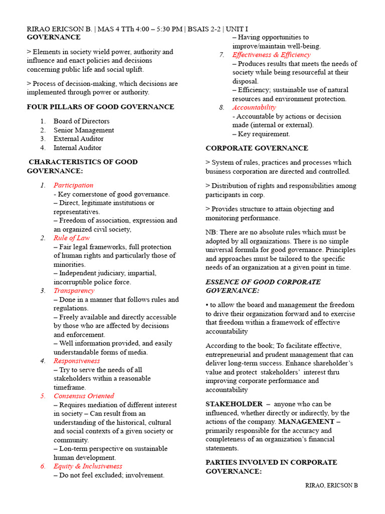 MAS 4_UNIT 1 | PDF | Audit | Governance