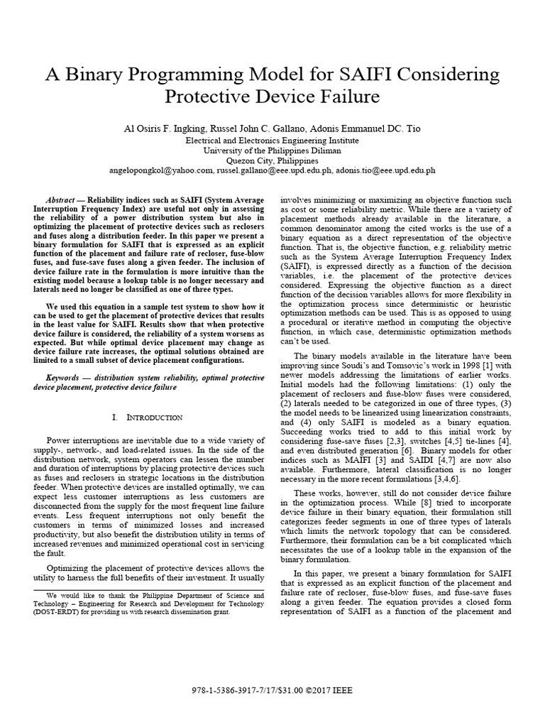 A Binary Programming Model for SAIFI Considering | PDF | Reliability Engineering | Fuse (Electrical)