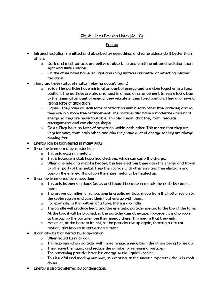 Physics Energy and Waves Revision Notes | PDF | Waves | Gases