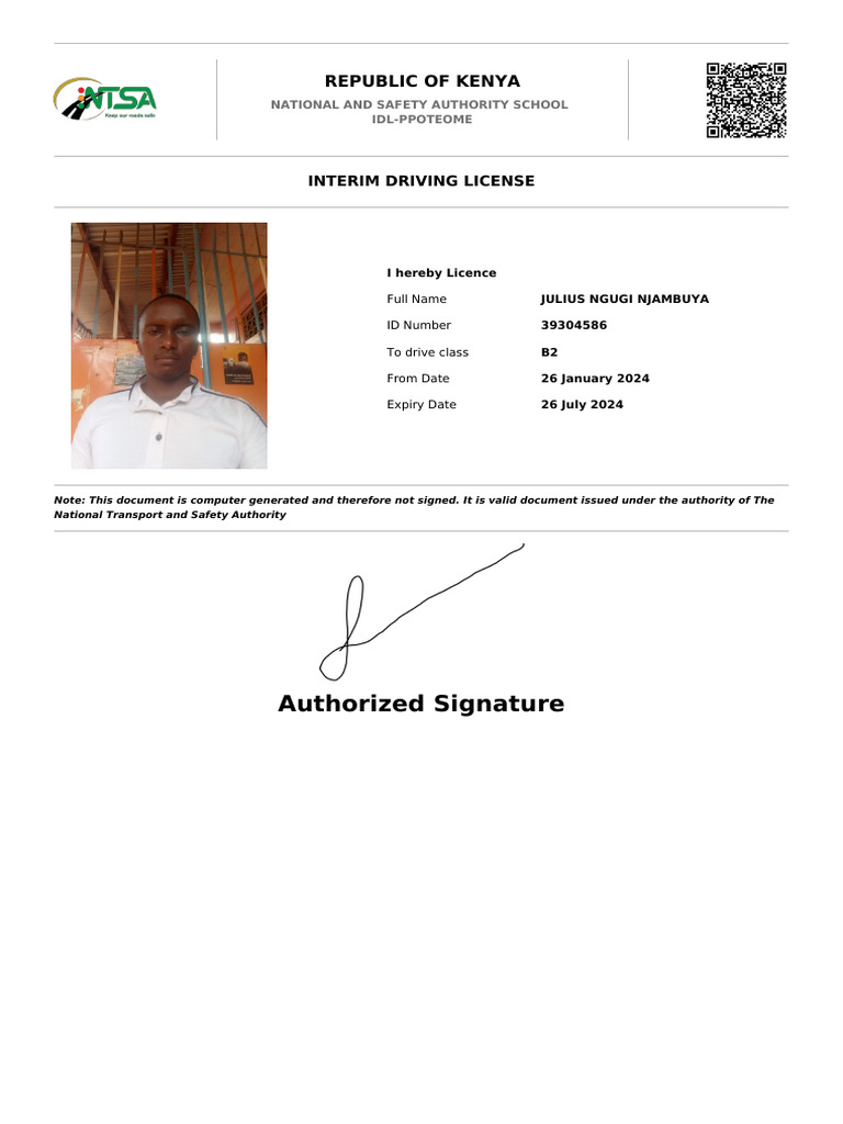 Interim B2 Driving License - Kenya | PDF