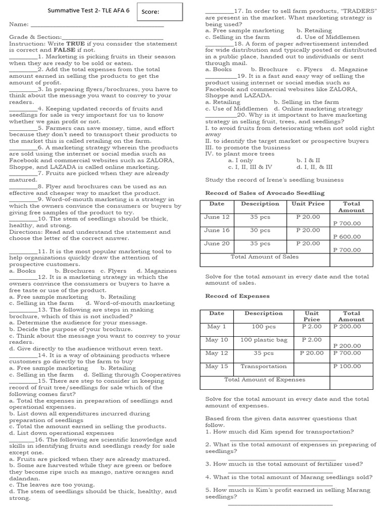 AFA Summative Test 3 | PDF | Marketing | Sales
