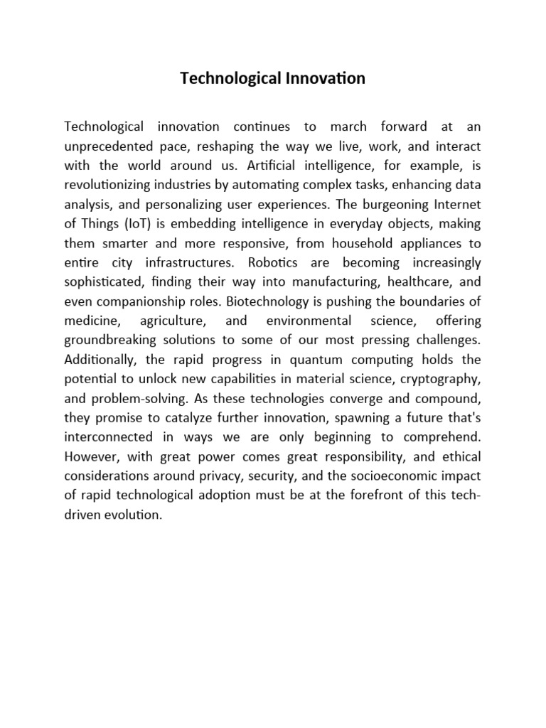 Future of Technological Innovation | PDF