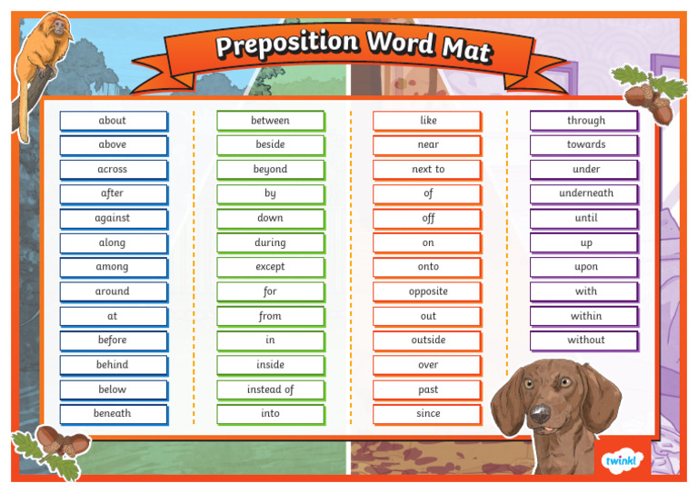 Preposition Word Mat Pdf