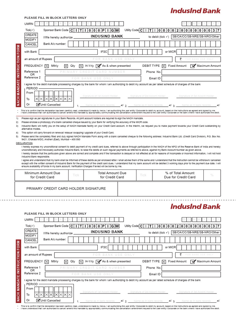 Nach Mandate Instruction Form | PDF | Credit Card | Debit Card