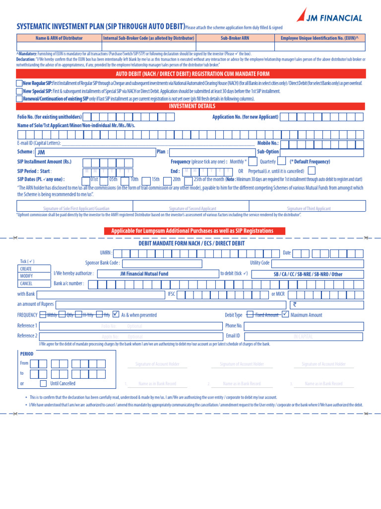 Auto Debit SIP Registration Form | PDF | Debit Card | Banks