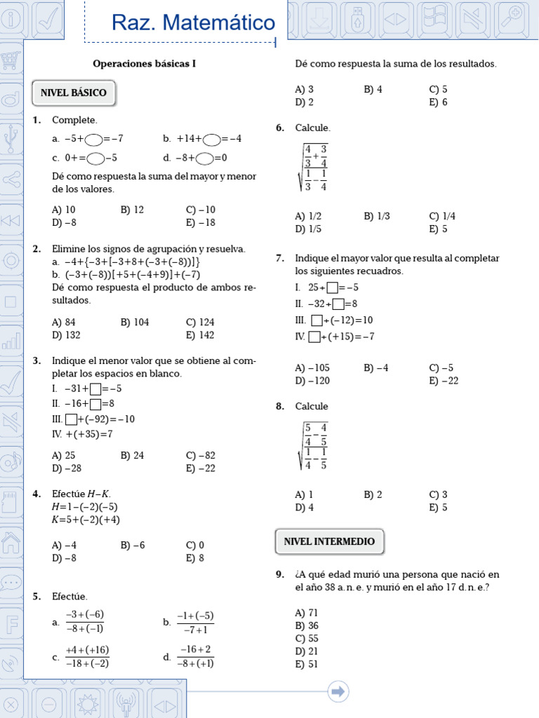 Semana 0 Operaciones Basicas | PDF | Entero | Matemáticas