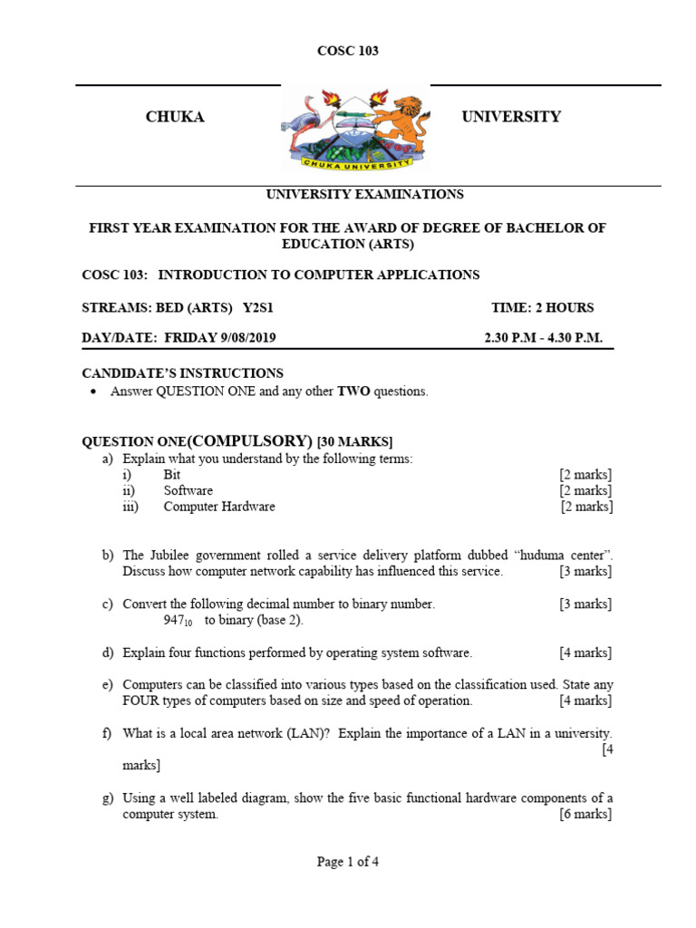 Cosc 103 | PDF | Central Processing Unit | Spreadsheet