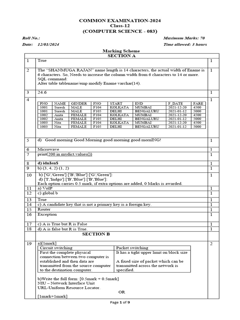 Class 12 Computer Science Exam 2024 | PDF | Computer Engineering ...