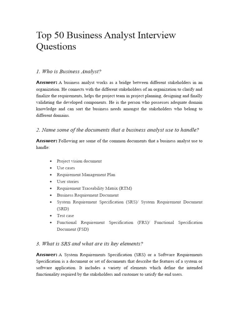 Top 50 Business Analyst Interview Questions | PDF | Agile Software ...