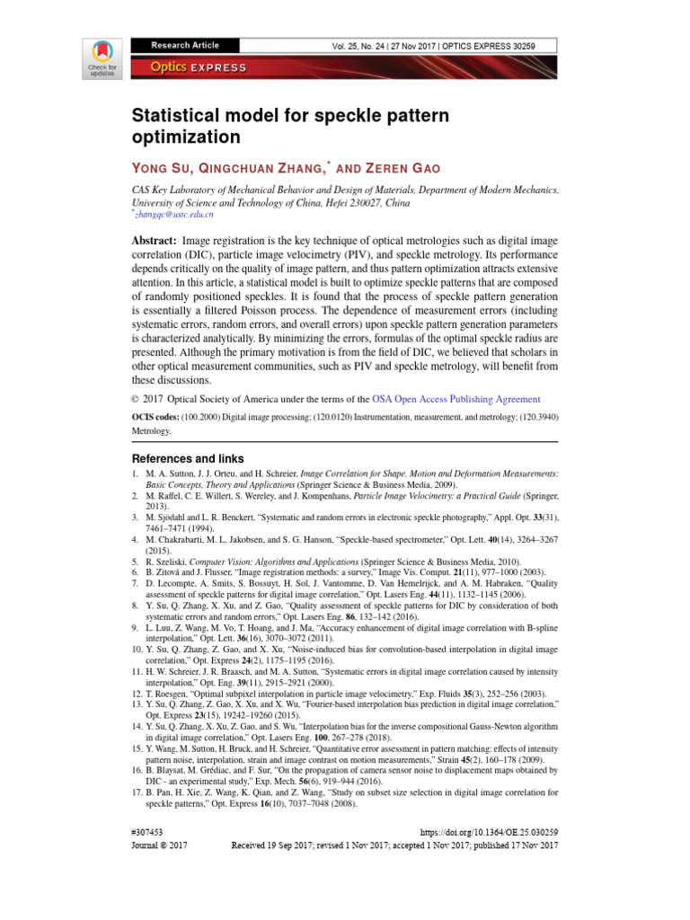 Statistical Model For Speckle Pattern Optimization | PDF | Errors And Residuals | Mean Squared Error