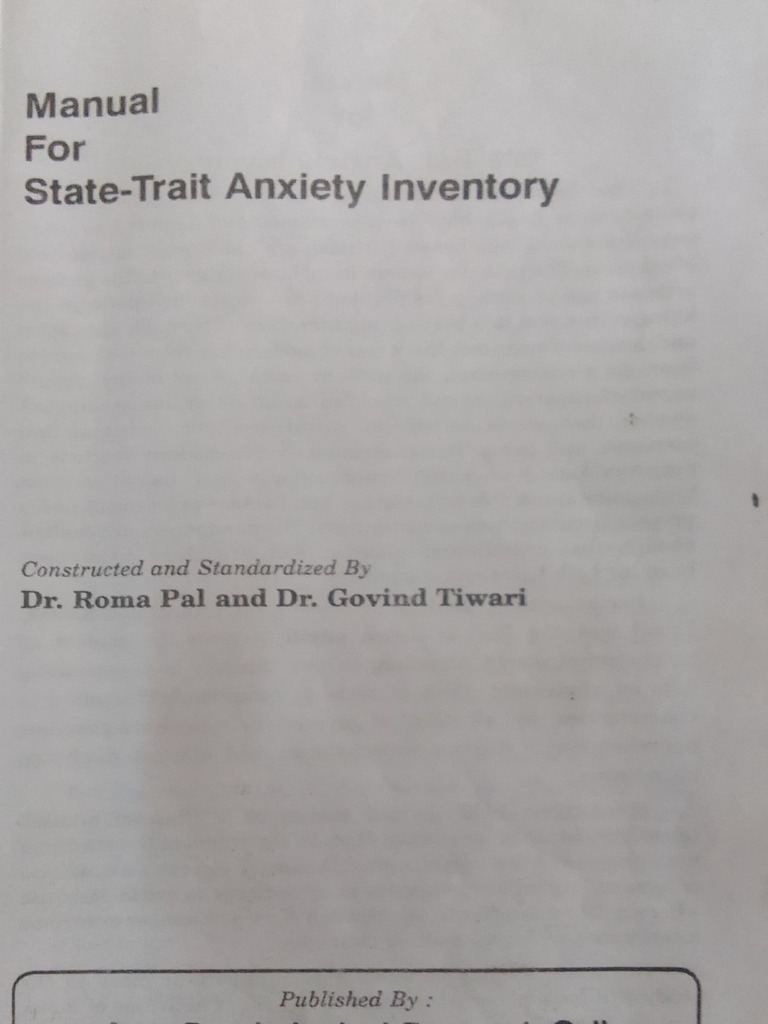 State Trait Anxiety Manual | PDF | Evaluation Methods | Behavioural ...