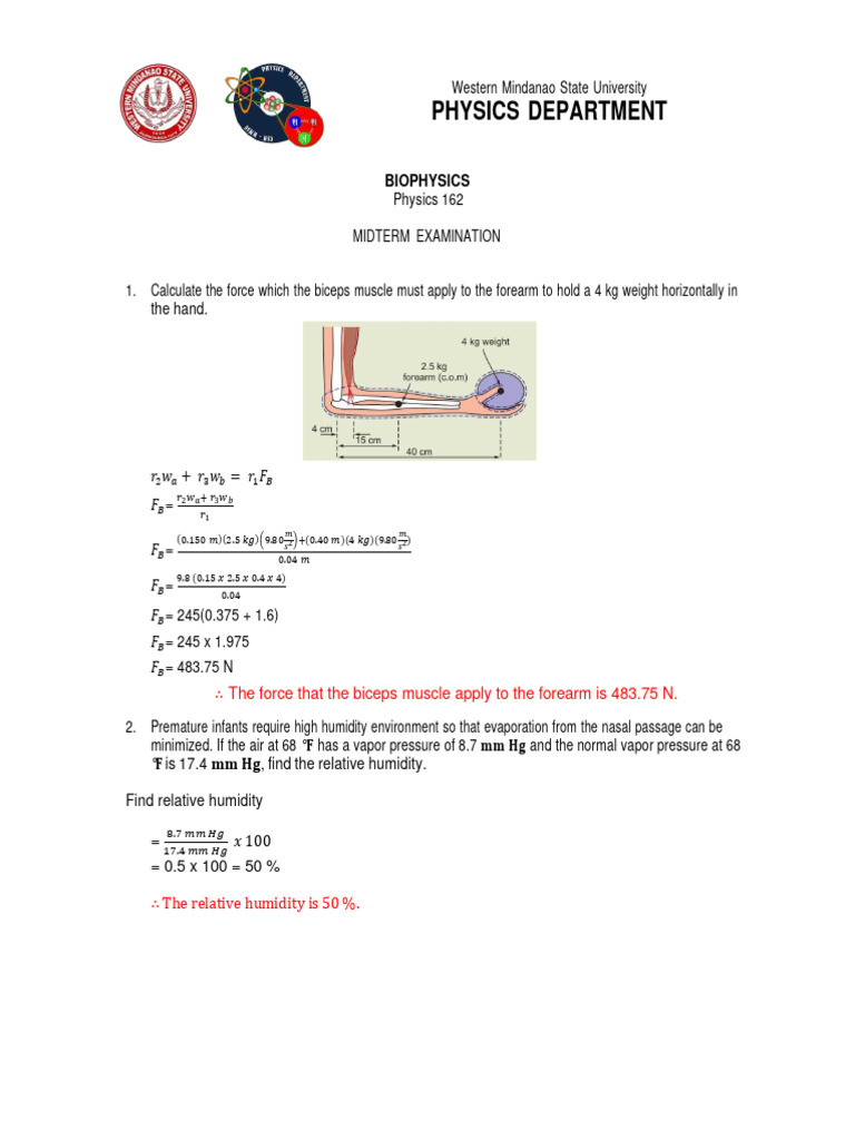 Physics Lecture Midterm Exam Pdf Humidity Applied And