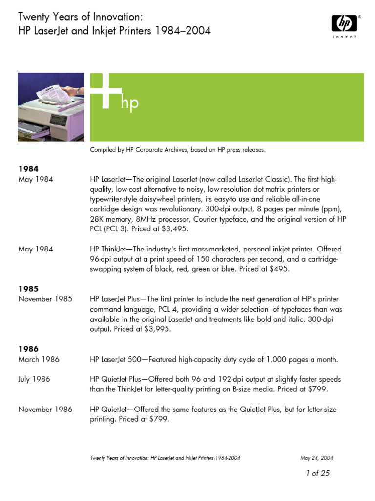 Printerstimeline | Download Free PDF | Printer (Computing) | Computer Hardware