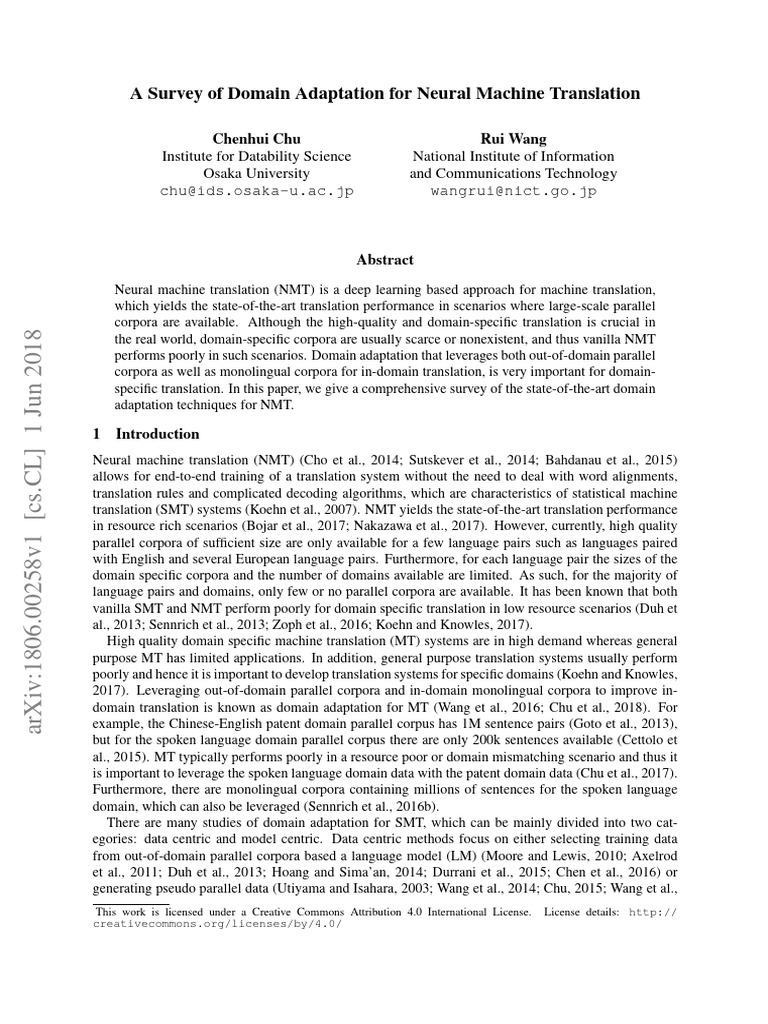 A Survey of Domain Adaptation For Neural Machine Translation | PDF | Machine Learning ...
