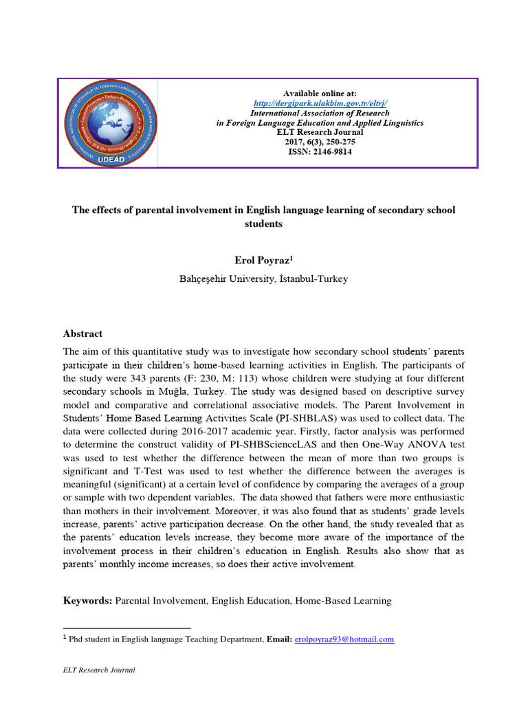 The Effects of Parental Involvement in English Language Learning of ...