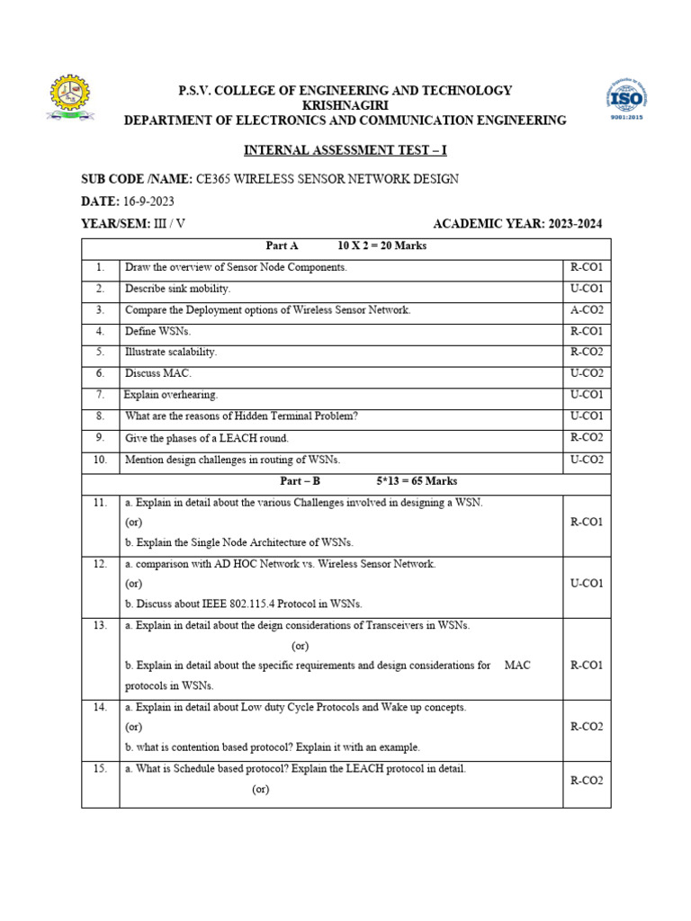WSND Iat I (16-9-23) | Download Free PDF | Wireless Sensor Network ...