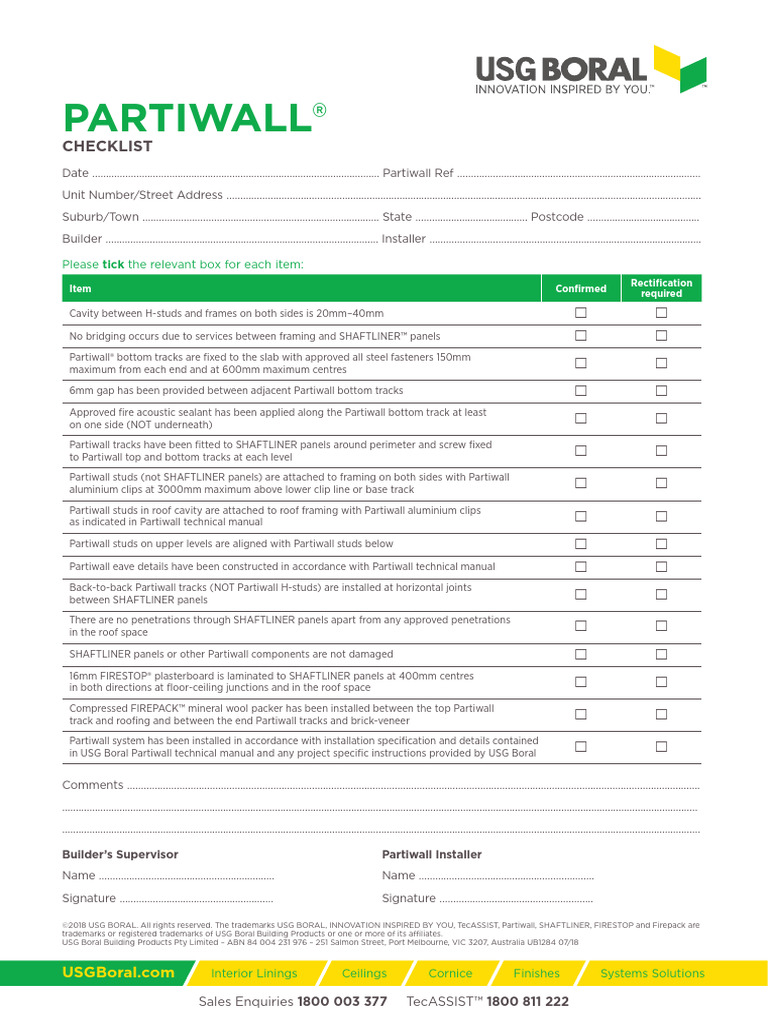 Shaftliner Checklist July 2018 | PDF | Building Engineering