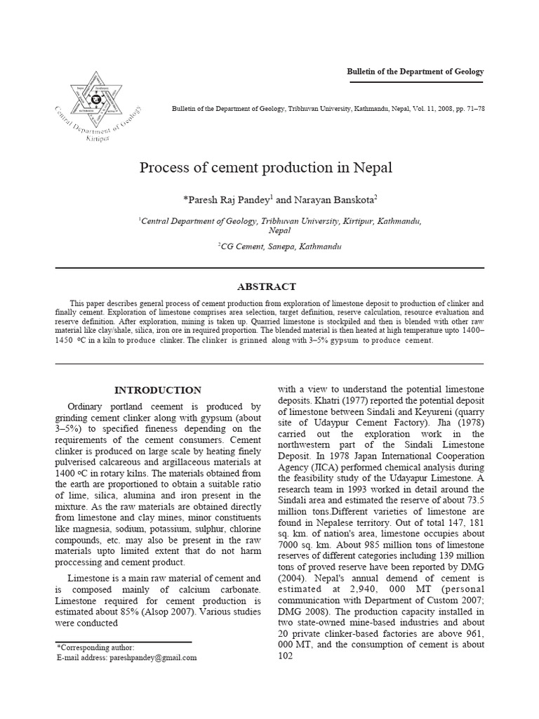 Process of Cement Production in Nepal | PDF | Cement | Chemistry