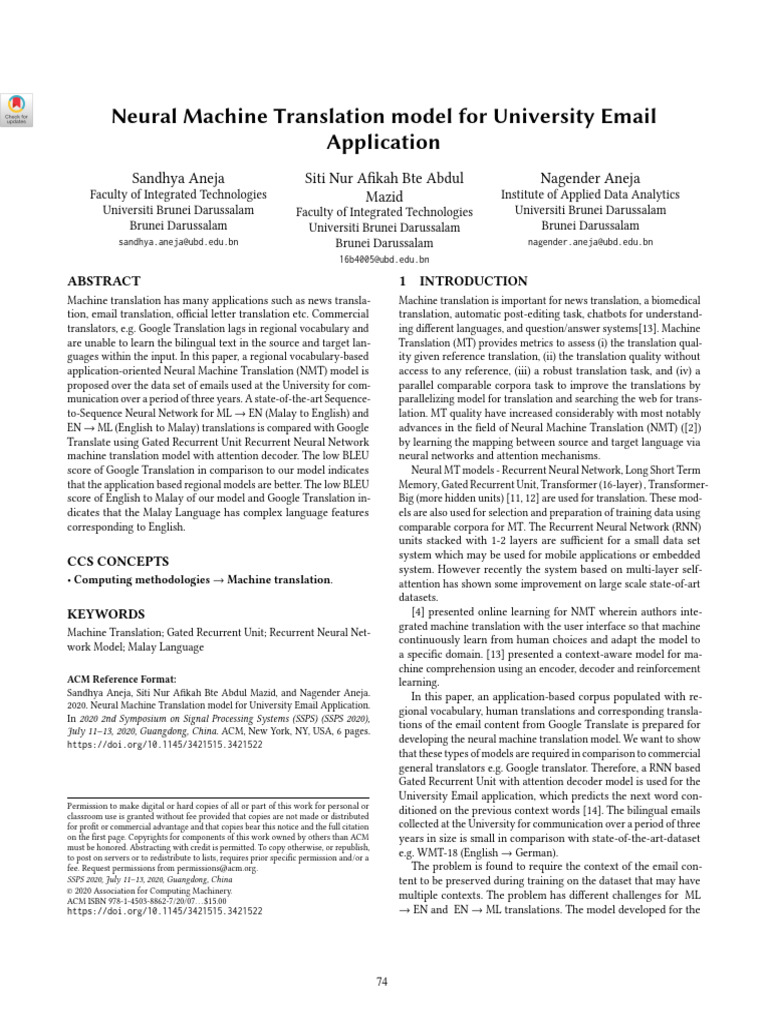 Neural Machine Translation Model For University Email Application | PDF ...
