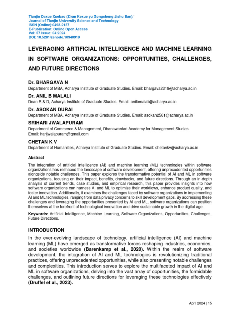 Leveraging Artificial Intelligence and Machine Learning in Software Organizations: Opportunities ...