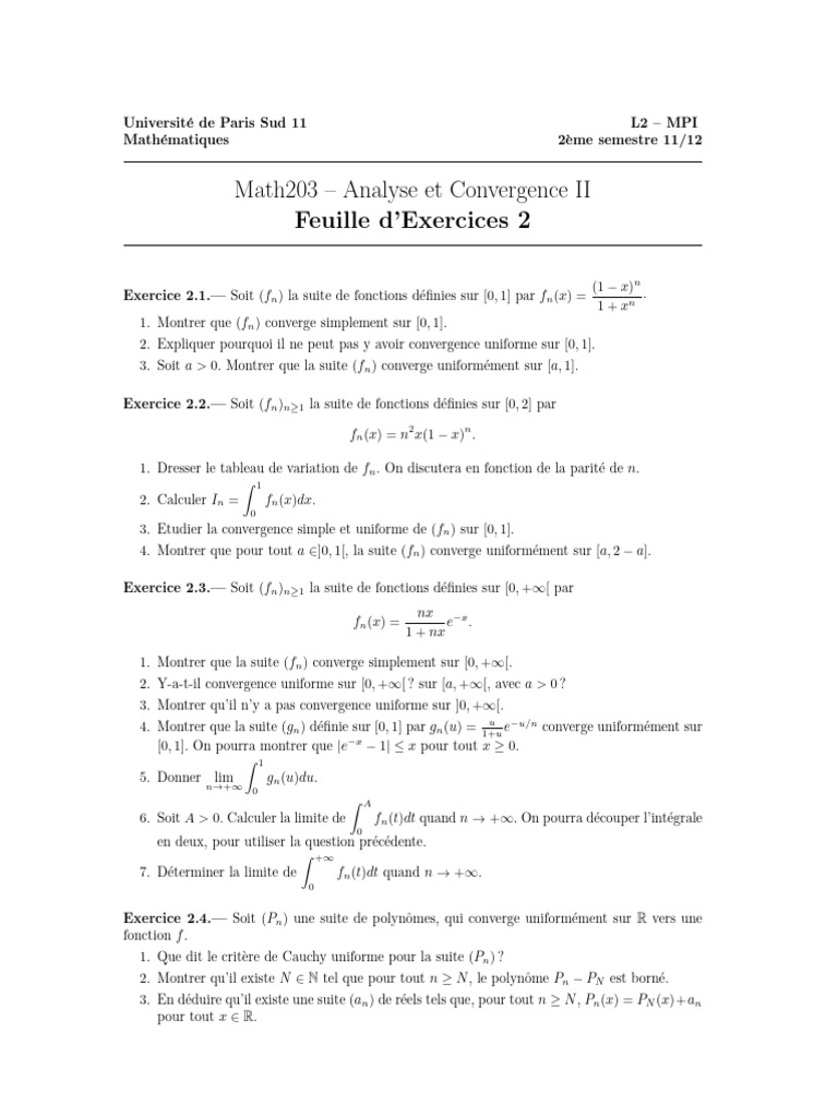 Analyse et Convergence des Fonctions | PDF | Limite (mathématiques ...