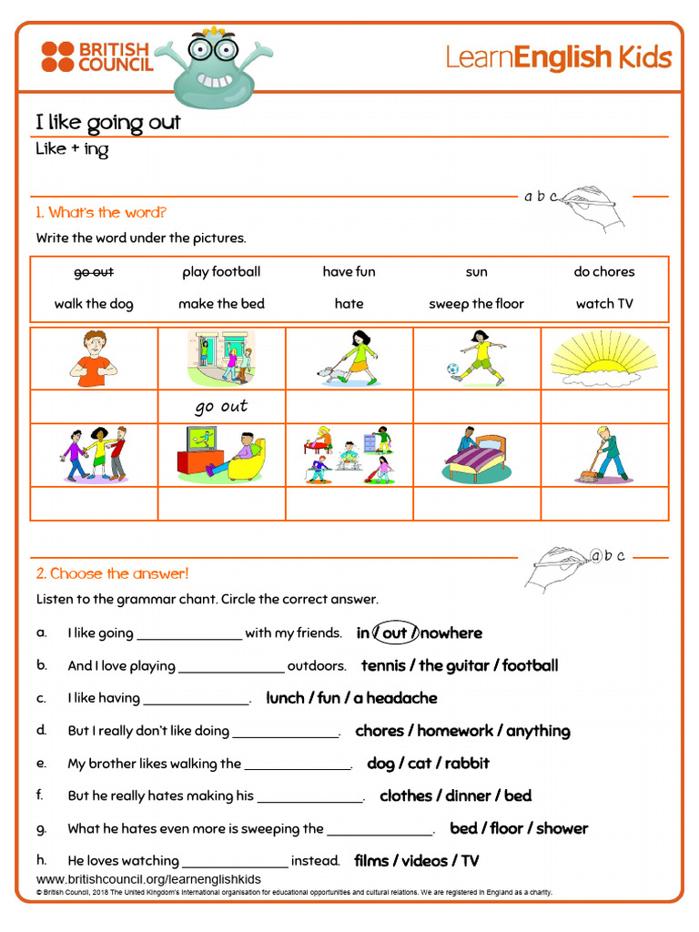 Grammar Chants I Like Going Out Worksheet | PDF