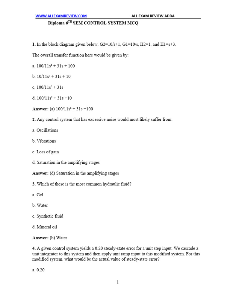 Control System MCQ | Download Free PDF | Damping | Computer Engineering