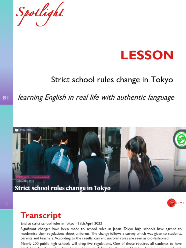SM Strict School Rules Change in Tokyo B1 | PDF | Grammatical Tense ...