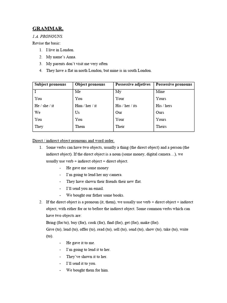 GRAMMAR | PDF | Object (Grammar) | Verb