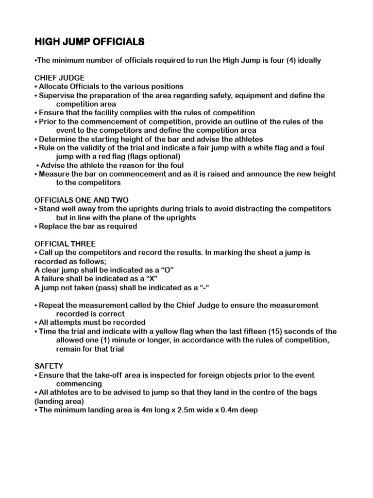 High Jump Officials' Duties and Guidelines | PDF | Technology & Engineering