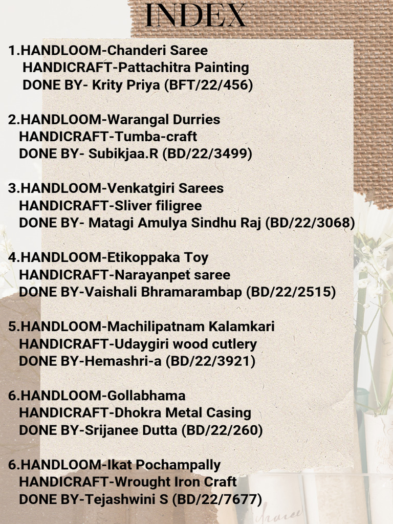 Handloom & Handicraft Projects Index | PDF | Social Science | Home & Garden