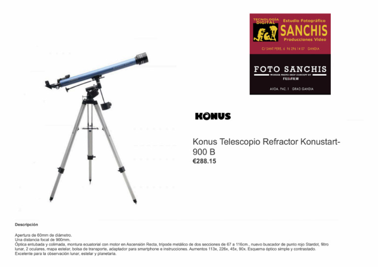Konus Telescopio Refractor Konustart-900 B | PDF